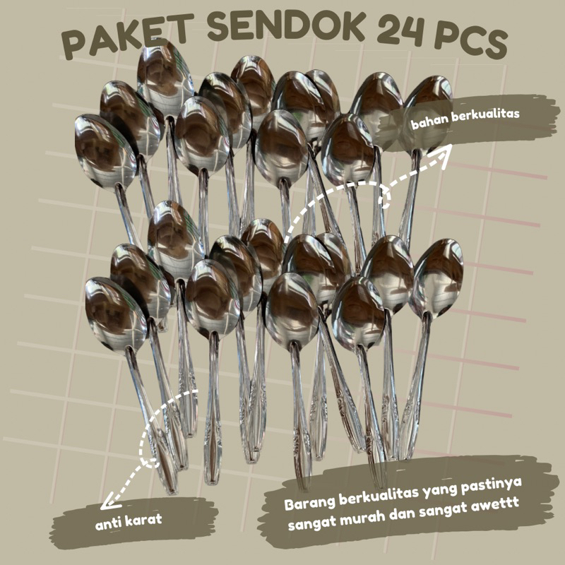 Jual (DAPAT 24 BIJI SENDOK) SENDOK MAKAN STAINLEES POLOS 2 PACK ISI 24 ...