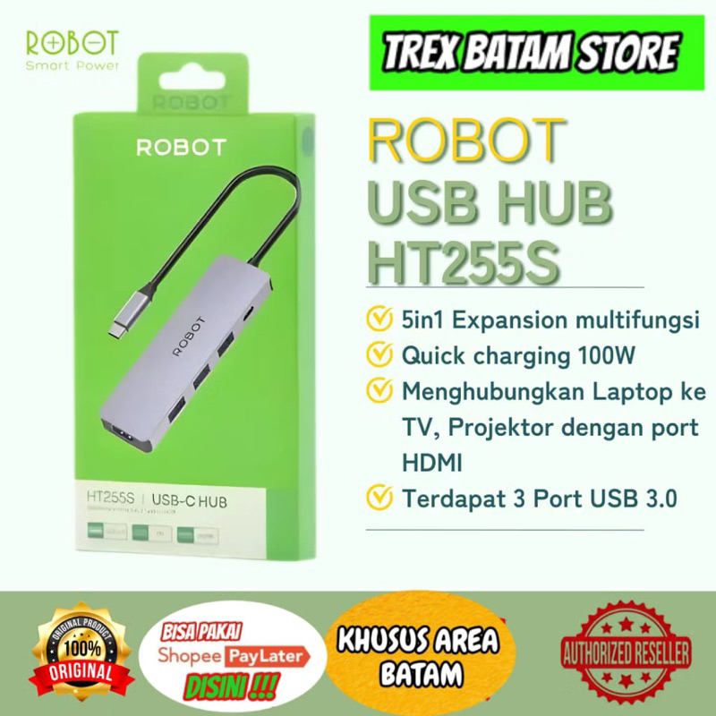 Jual ROBOT HT255 5 IN 1 USB HUB ADAPTER TYPE C HUB PD 3.0 HDMI ADAPTER ...