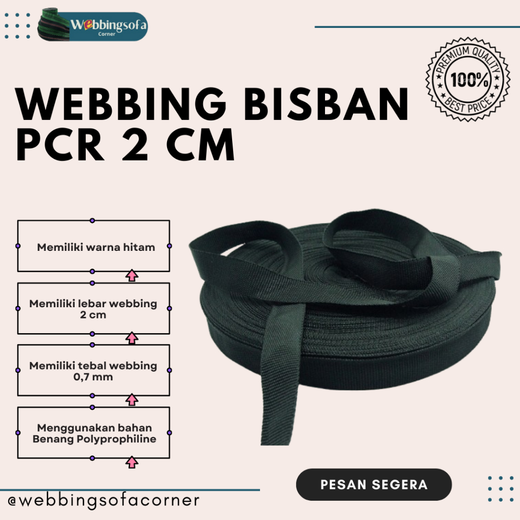 Jual Webbing Bisban PCR Lebar 2 cm x 50 meter | Tali PCR Warna Hitam ...