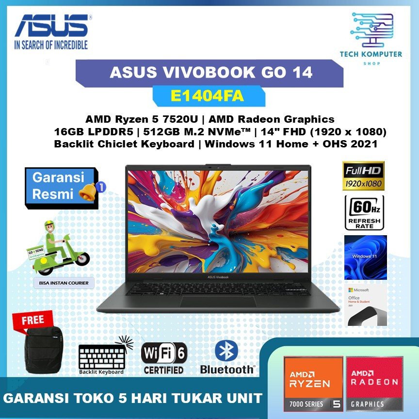Jual Asus Vivobook GO E1404FA AMD RYZEN 5 7520 16GB 512GB 14.0FHD W11 ...