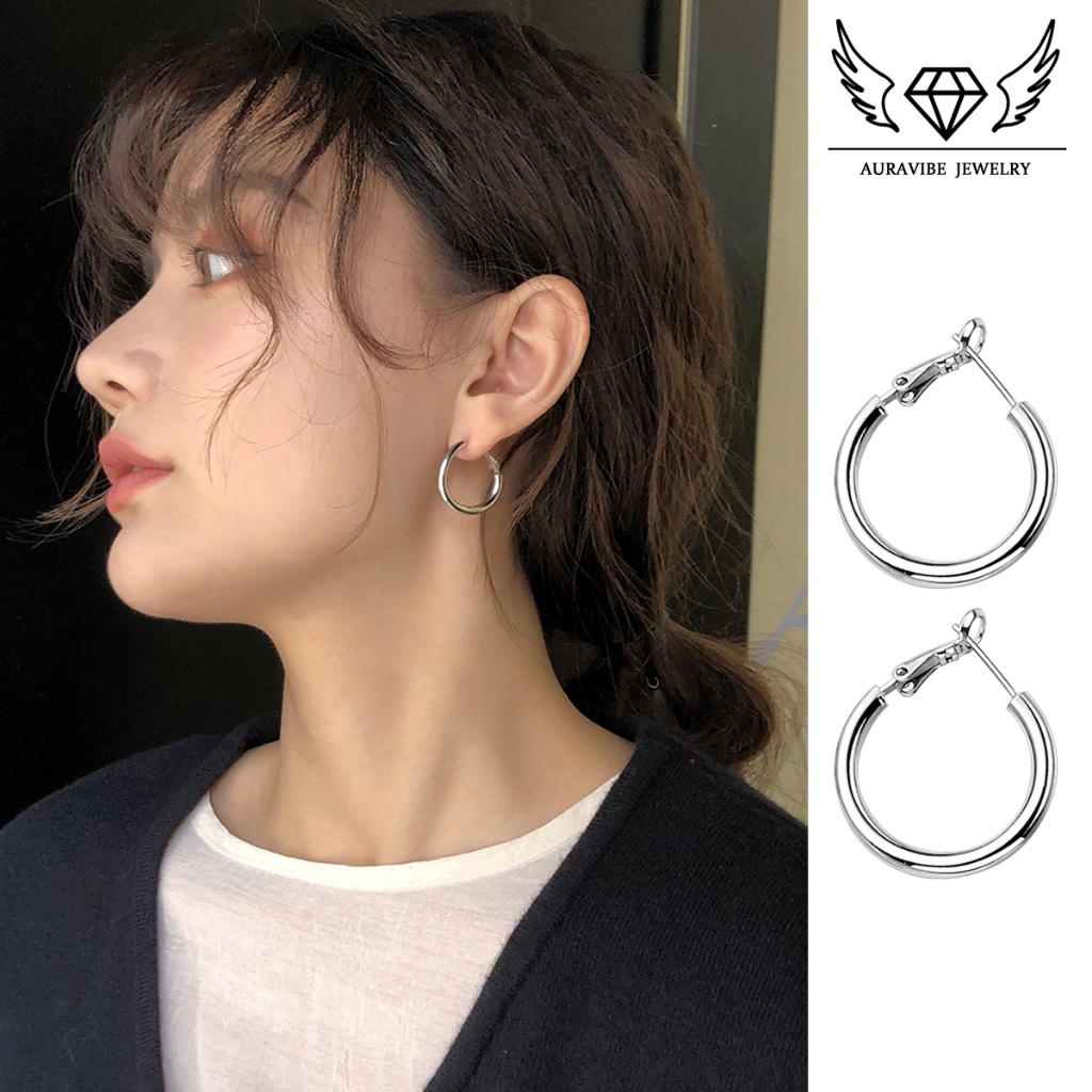 Jual AURAVIBE JEWELRY - Anting Perak Estetik Round Hoops Earring Set ...