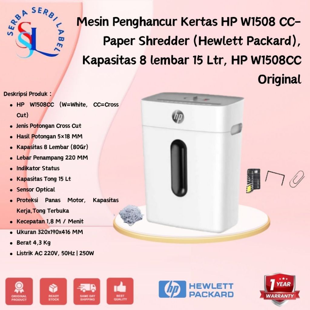 Jual HP Mesin Penghancur Kertas W1508 CC-Kapasitas 8 Lembar 80Gr ...
