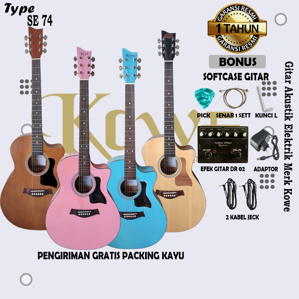 Jual Gitar Kowe Akustik Elektrik Original Body Standar Seri SE 74 PAKET ...