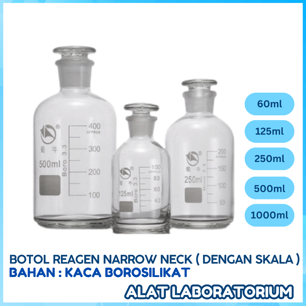 Jual BOTOL REAGEN KACA BOROSILIKAT SKALA ( NARROW NECK ) BOROSILICATE ...