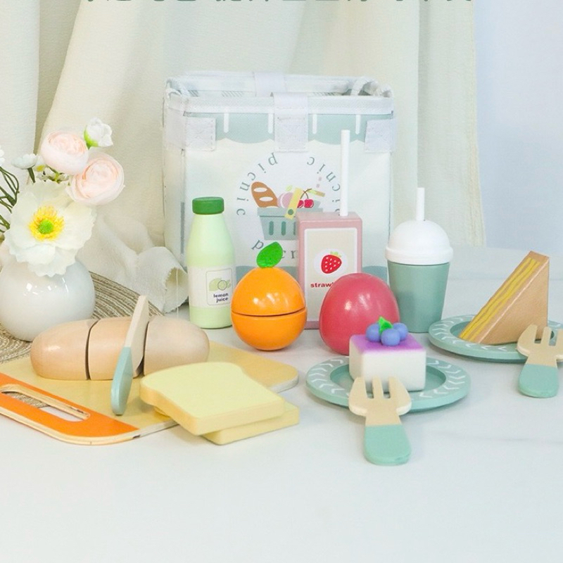 Jual kabi wooden picnic pretend plays mainan piknik tea set time role ...