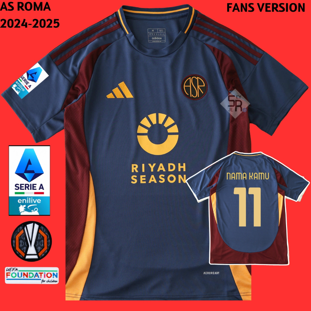 Jual FANS Jersey As Roma 2024 2025 3RD Thrid Baju Bola Navy Grade Ori ...