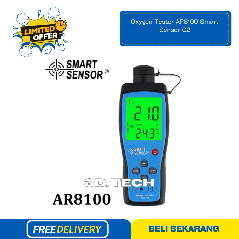 Jual Oxygen Tester AR8100 Smart Sensor O2 Detector Analyzer AR 8100 ...