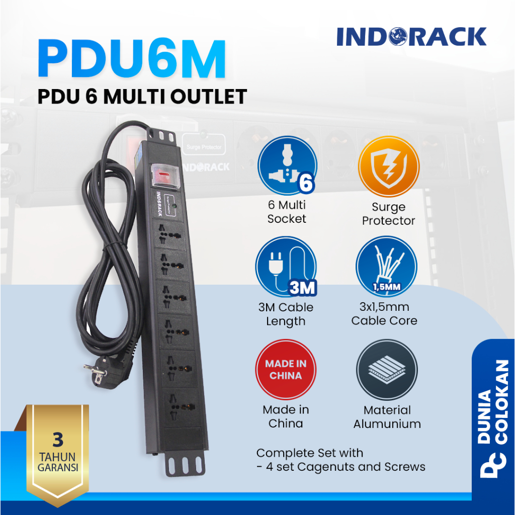 Jual PDU6M PDU INDORACK 6 Outlet 16A Multi Universal Socket Power ...