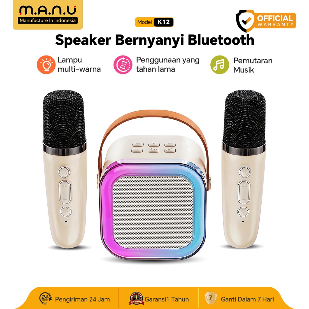 Jual MANU Karaoke Speaker Bluetooth Set K12 LED Karaoke Super BASS Mic ...