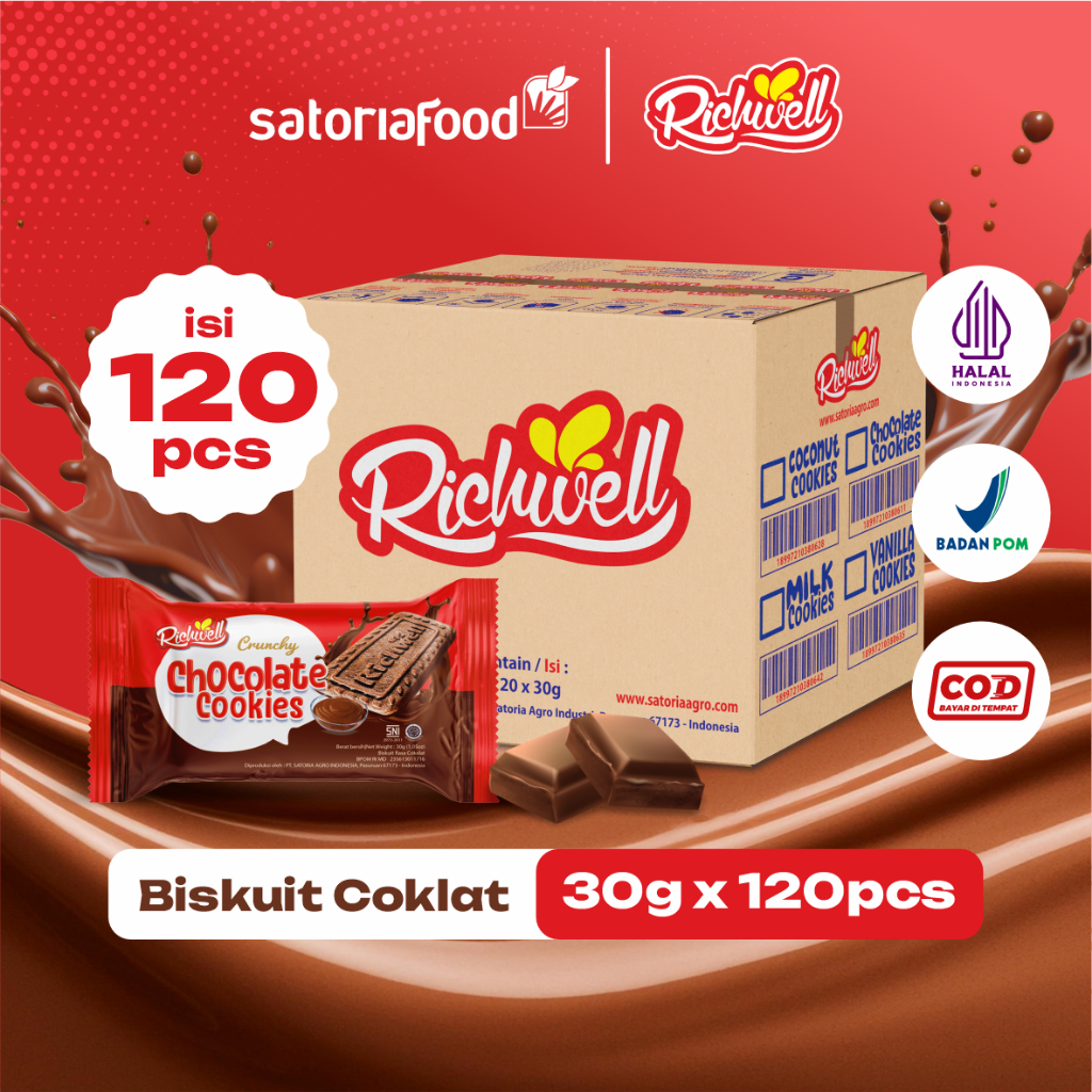 Jual Snack Richwell Chocolate Cookies 30g | [ 1 Dus ] Cemilan Biskuit ...