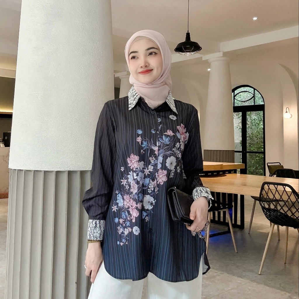 Jual FANMU Atasan Wanita Kekinian Blouse Motif Lengan Panjang Elegan Dan Modis | Shopee Indonesia