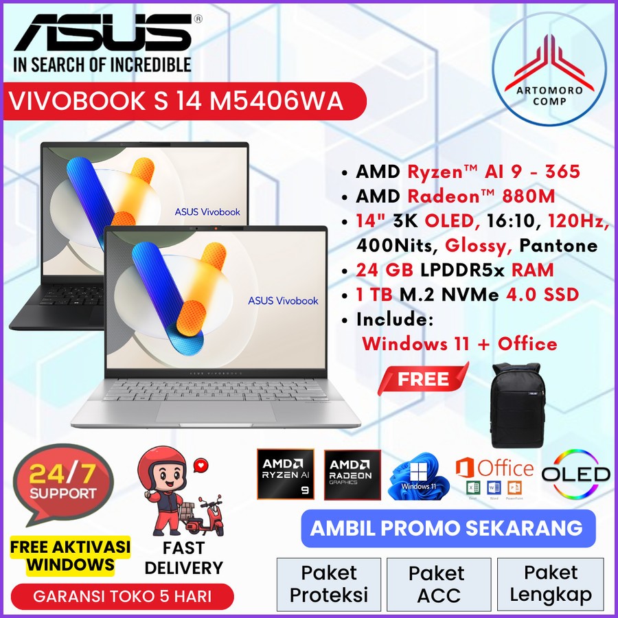 Jual LAPTOP ASUS VIVOBOOK S 14 OLED M5406WA RYZEN AI 9 365 24GB 1TB W11 ...