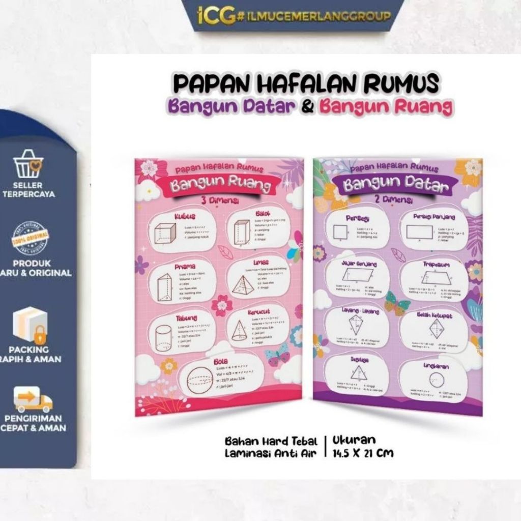 Jual Table Papan Hafalan Bangun Ruang Bahan Hard Tebal Laminasi Anti Air, Depan Belakang ...