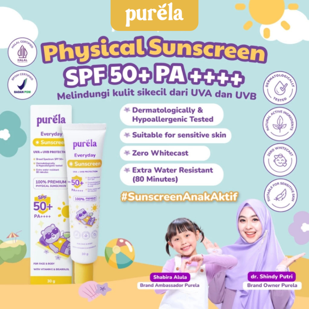 Jual Purela Baby Physical Sunscreen SPF 50+ PA++++ Face & Body Baby ...