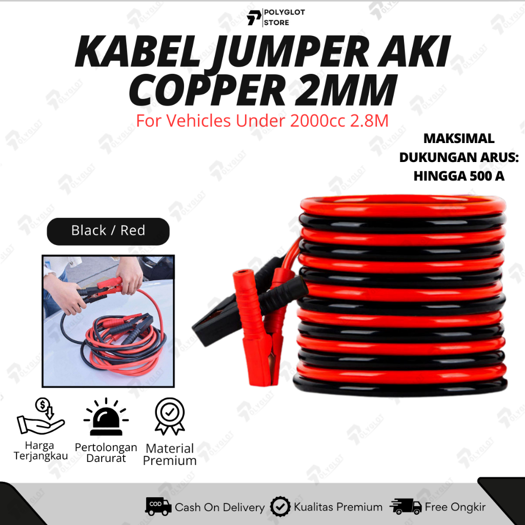 Jual Kabel Starter Jumper AKI ACCU 2,8 Meter 2mm for Vehicles Under ...