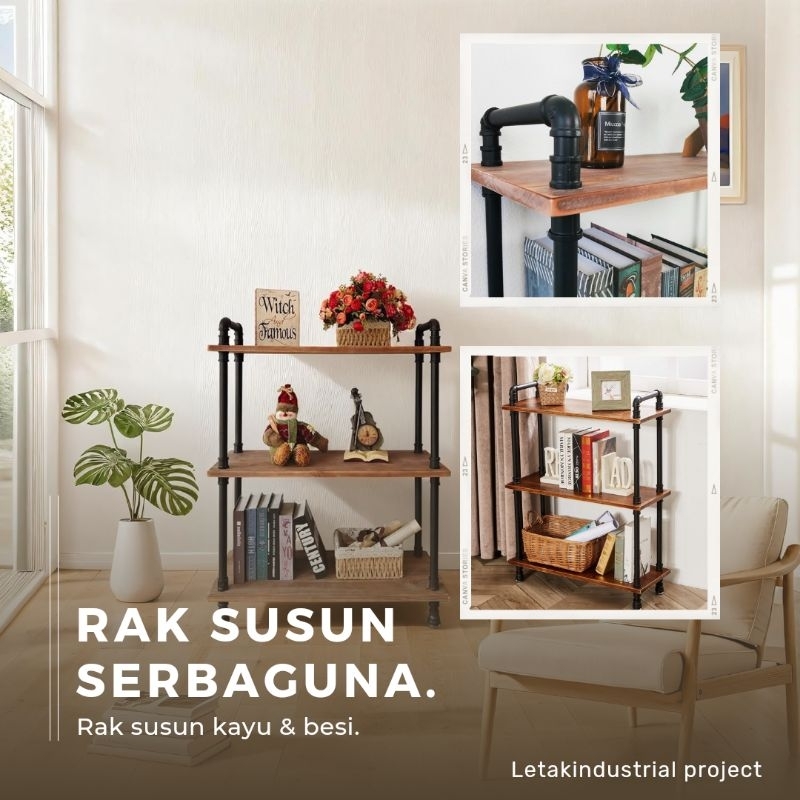 Jual Book Shelf Industrial / Rustic Rak Industrial / Rak Serbaguna Pipa ...