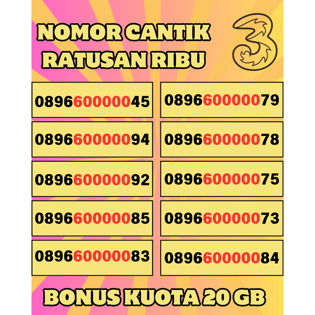 Jual Nomor Cantik Tri Ratusan Ribu Spesial Kartu Perdana Tri Cantik ...