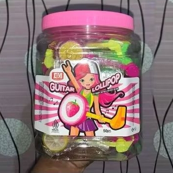 Jual DSM Permen Keras Guitar Lollipop isi 50pcs/toples | Shopee Indonesia