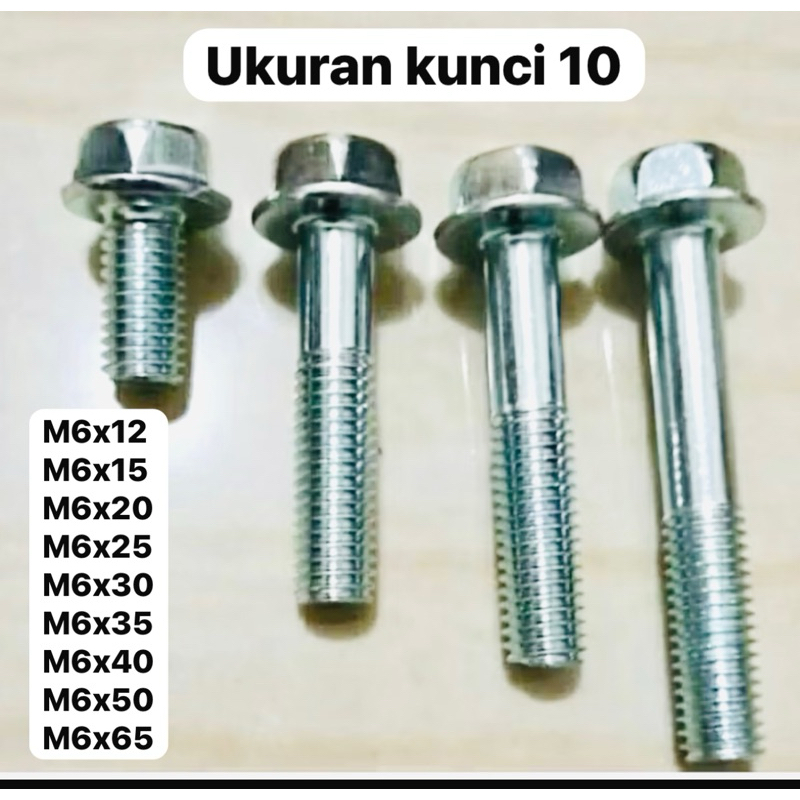 Jual 50PCS BAUT FLANGE KUNCI 10 M6 x 12 15 20 25 30 35 40 50 65mm KUNCI 10 | Shopee Indonesia