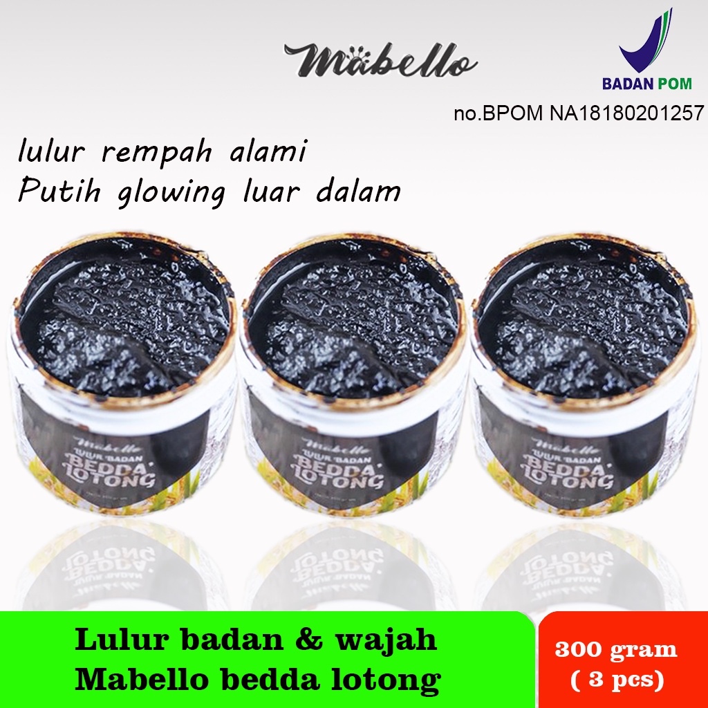Jual 3pcs paket 300gr Lulur badan dan wajah mabello bedda lotong ...