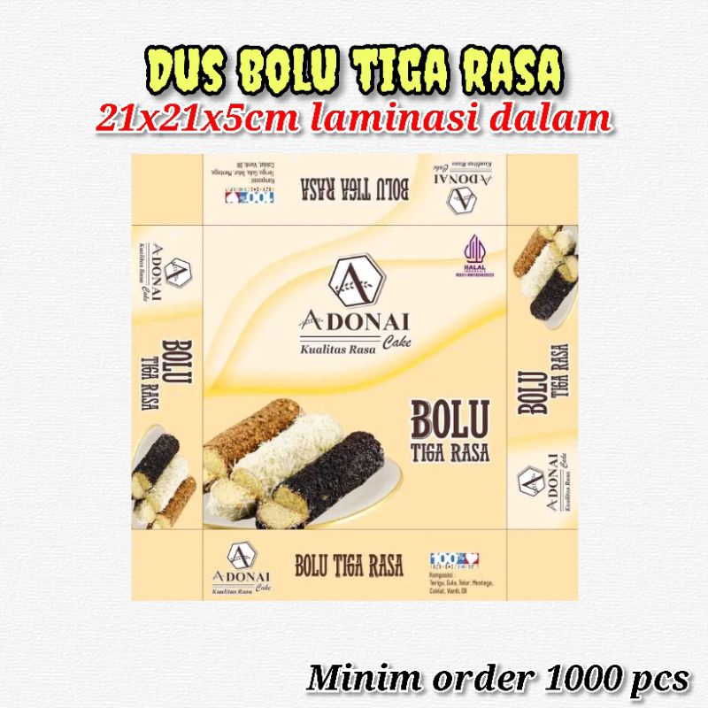 Jual cetak custom dus bolu tiga rasa 21x21x5cm laminasi dalam minim ...