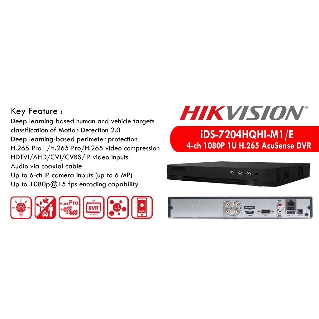 Jual DVR HIKVISION iDS-7204HQHI-M1/E 4-ch 1080P 1U H.265 AcuSense ...