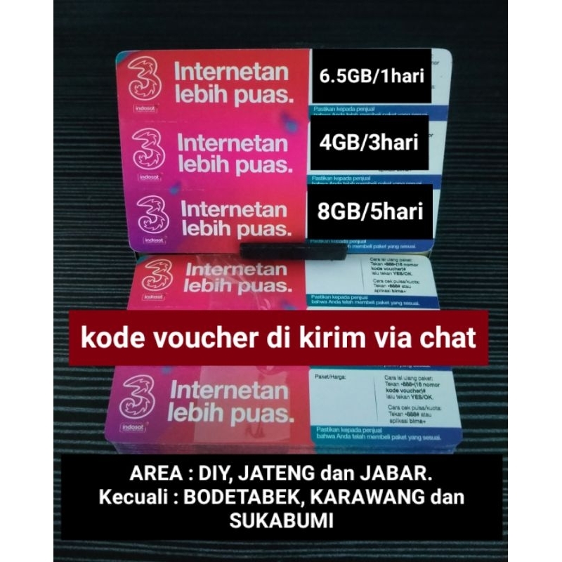 Jual VOUCHER TRI 2GB, 2.5GB, 3GB, 4.5GB, 6.5GB, 8.5GB 1-2-5hari (kode ...