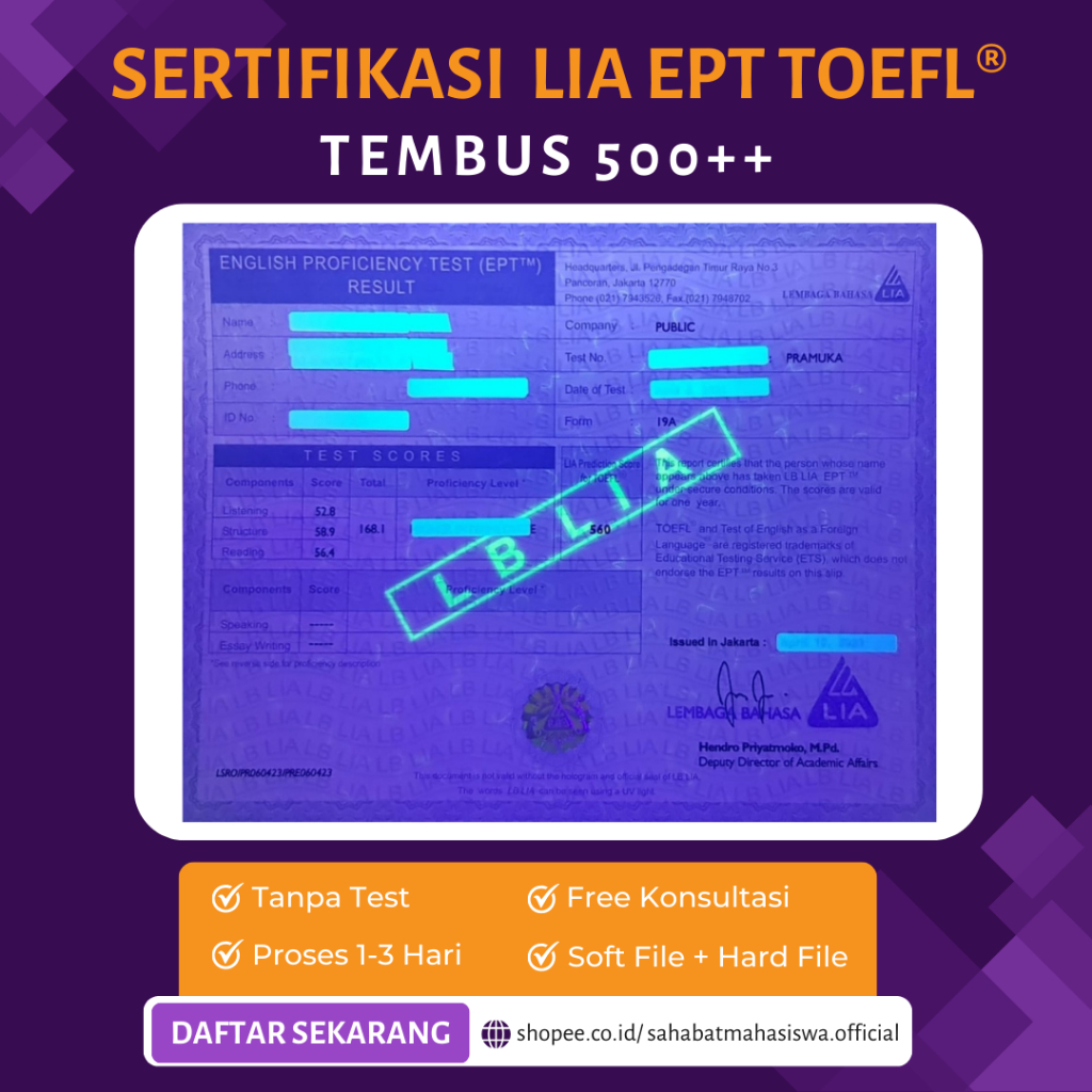 Jual Layanan Konsultasi Sertifikasi LIA EPT 500+ | Shopee Indonesia