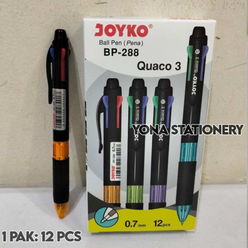 Jual Pulpen Joyko BP-288 Quaco 3 | Pulpen 4 Warna Joyko | 0.7MM | 1 Pak ...