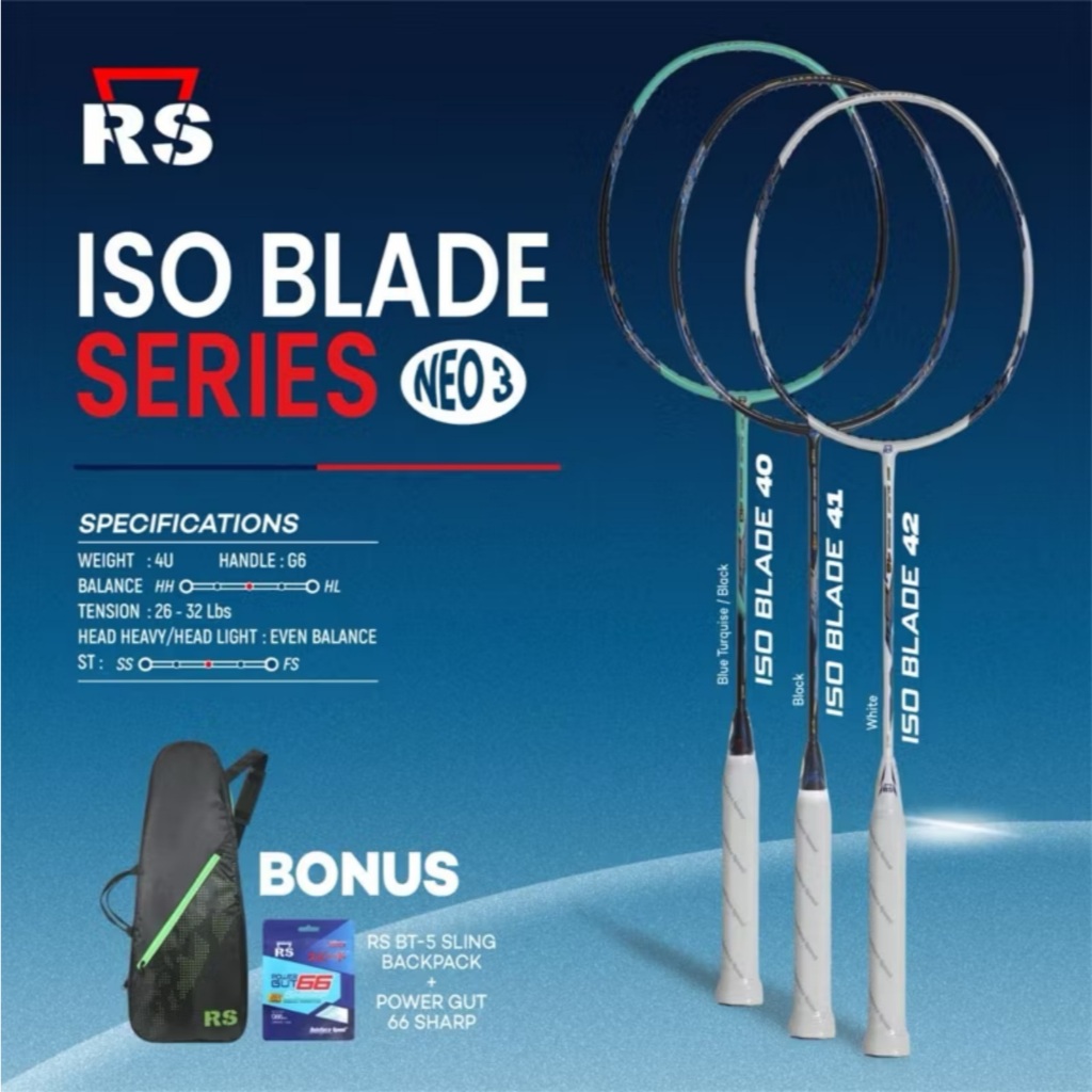 Jual [Free Pasang Senar] Raket Badminton RS Iso Blade 40 41 42 Neo iii ...