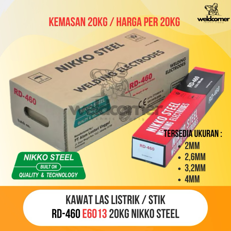 Jual KAWAT LAS NIKKO STEEL RD460 20KG (2MM 2.6MM 3.2MM 4MM) / KAWAT LAS NIKKO STEEL RD-460 E6013 ...