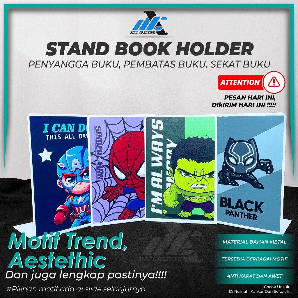 Jual Book End Besi - Penyangga Buku Pembatas Buku Lucu Motif Lengkap ...