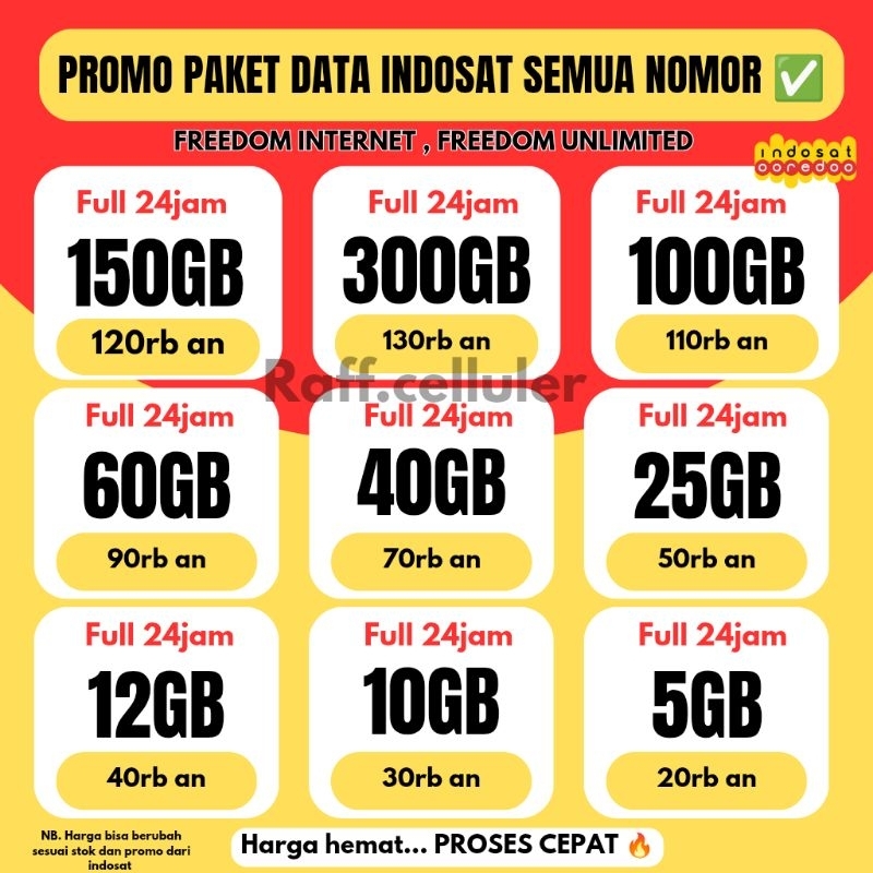 Jual PROMO KUOTA INDOSAT 100GB 50GB 40GB 25GB 20GB 15GB 12GB 10GB 3GB ...