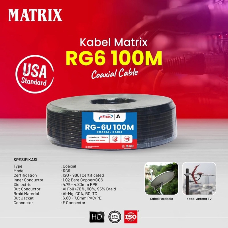 Jual Kabel Matrix TV & Parabola RG 6 Coaxial 100 Meter | Shopee Indonesia