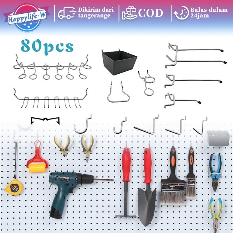 Jual 80pcs/Set Pegboard Hook Kit Triangle Hook Ram Pegboard Aksesoris ...