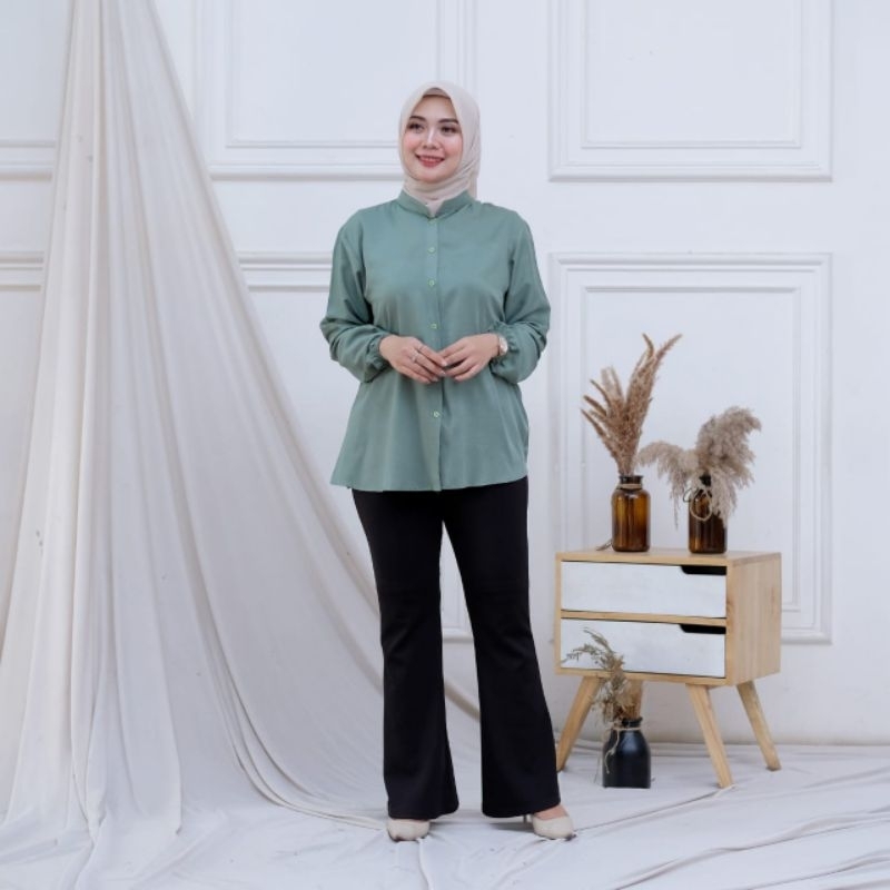Jual Baju Atasan Wanita Blouse Cewek Kemeja Polos Kerah Shanghai Balon ...