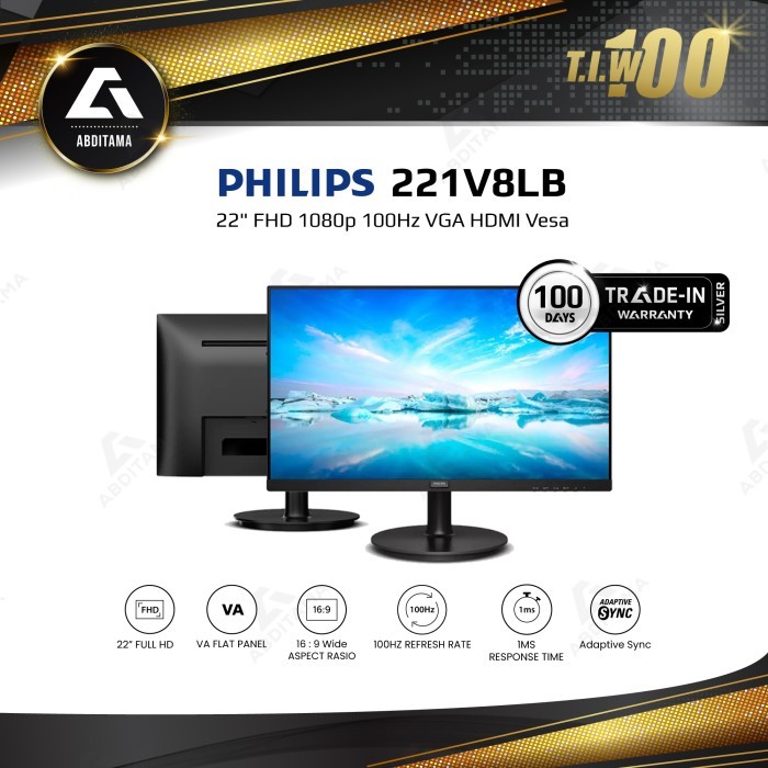 Jual Monitor LED Philips 221V8LB 22" 1080p FHD 100Hz VGA HDMI Vesa ...
