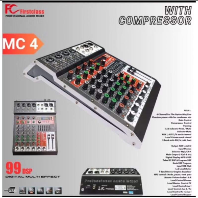 Jual mixer firstclass MC 4 mixer 4 channel with compressor | Shopee ...