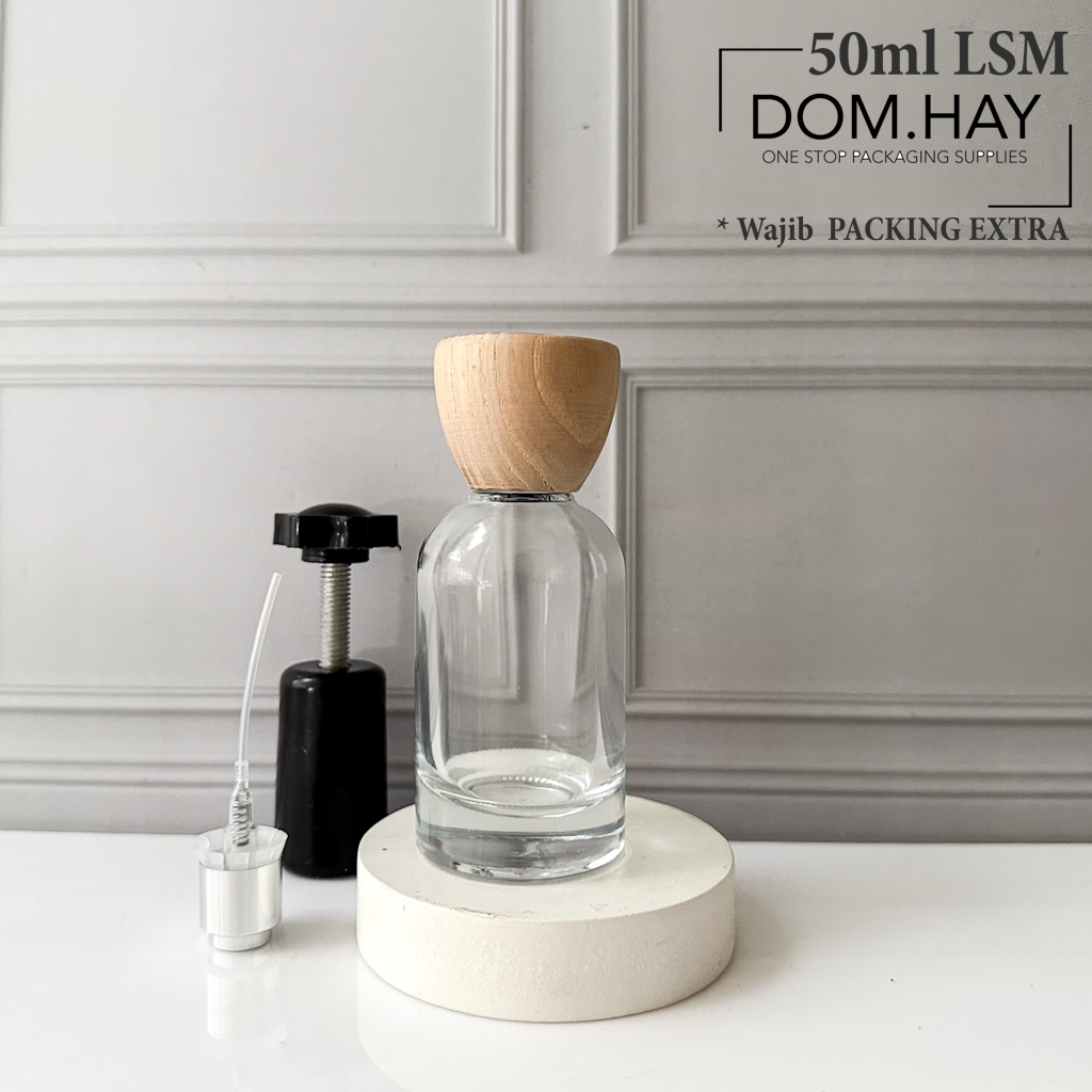 Jual 50ml LSM Clear Topi Kayu Botol Parfum Semi Press Kaca Parfume ...