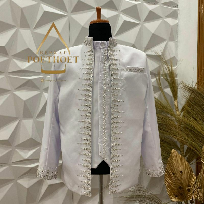 Jual Basofi akad nikah Putih / jas pengantin pria / Beskap sunda bridal ...