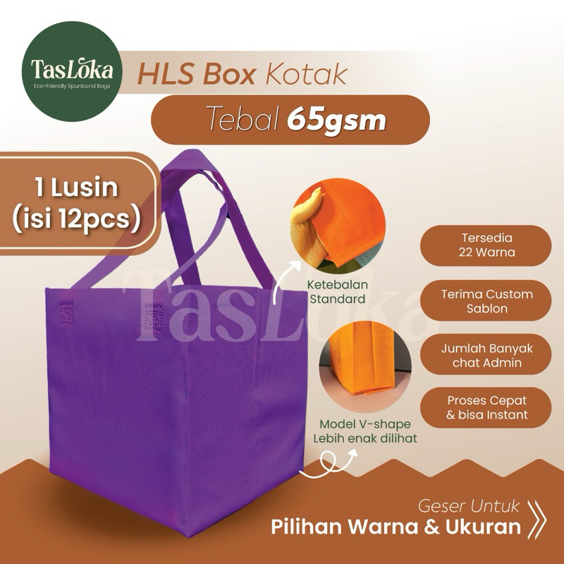 Jual (1Lusin : isi 12pcs) Tas Spunbond Box 65gsm Goodie Bag Souvenir Hampers Tas Nasi kotak Tas ...