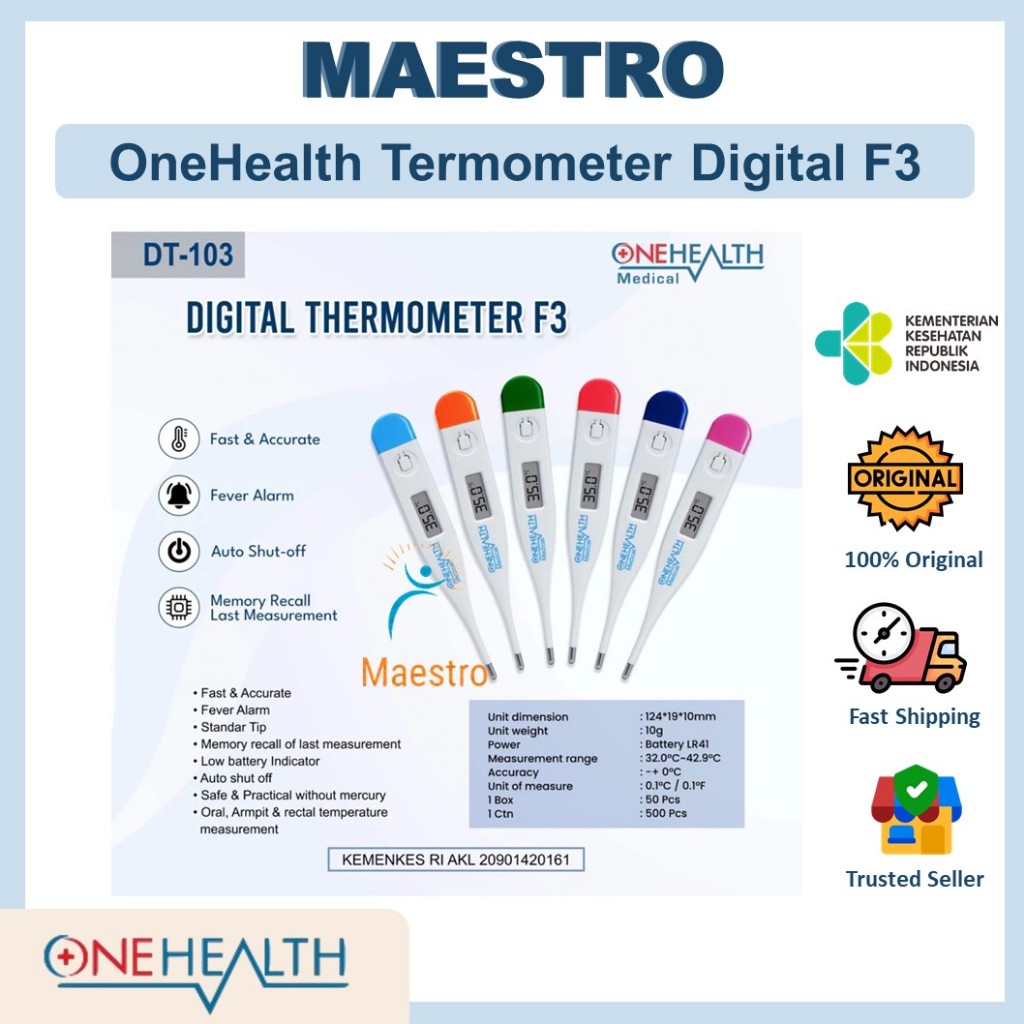 Jual OneHealth Termometer Digital F3 Thermometer DT-103 Standard Tip ...