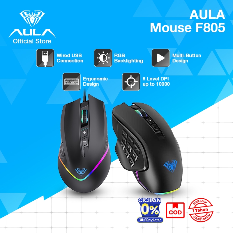 Jual AULA Gaming Mouse F805 RGB Gaming Mouse with Side Buttons Rainbow ...