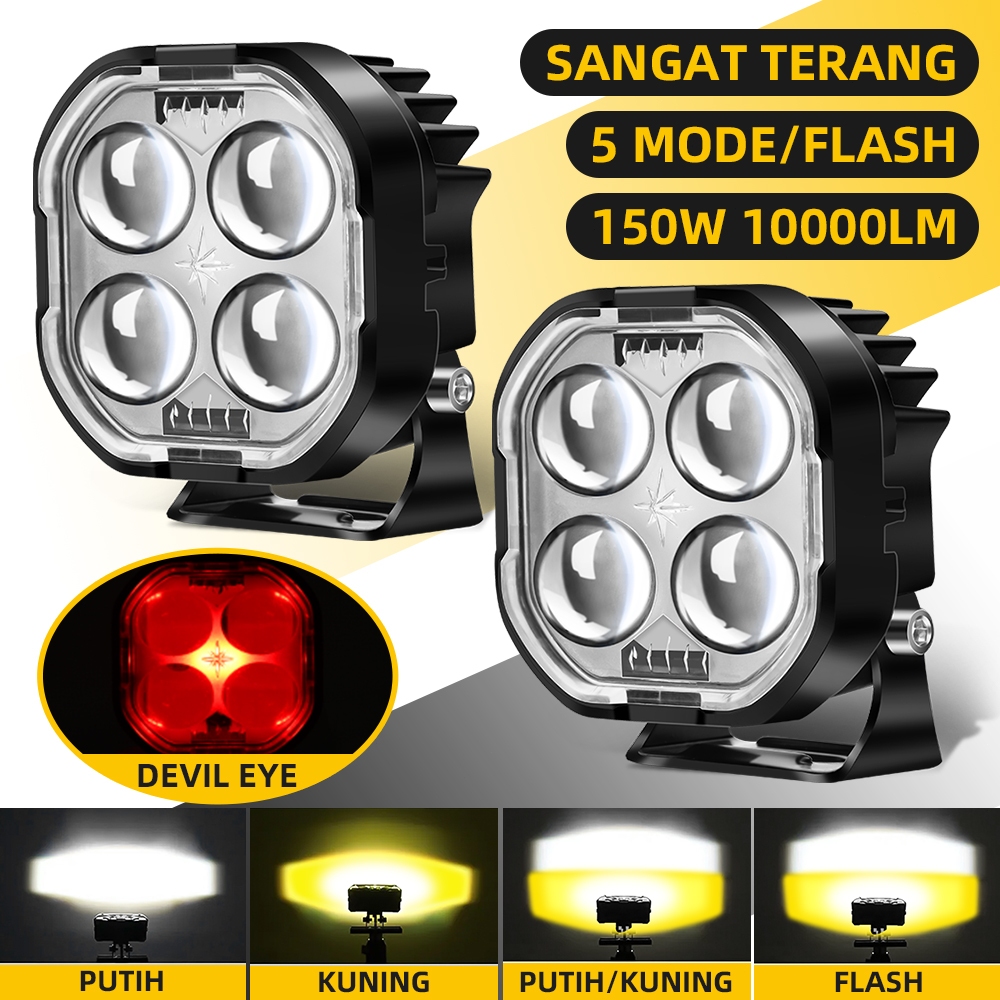 Jual Lampu Tembak Motor 4 Mata 150W 10000LM Lampu Demon Devil Eye merah ...