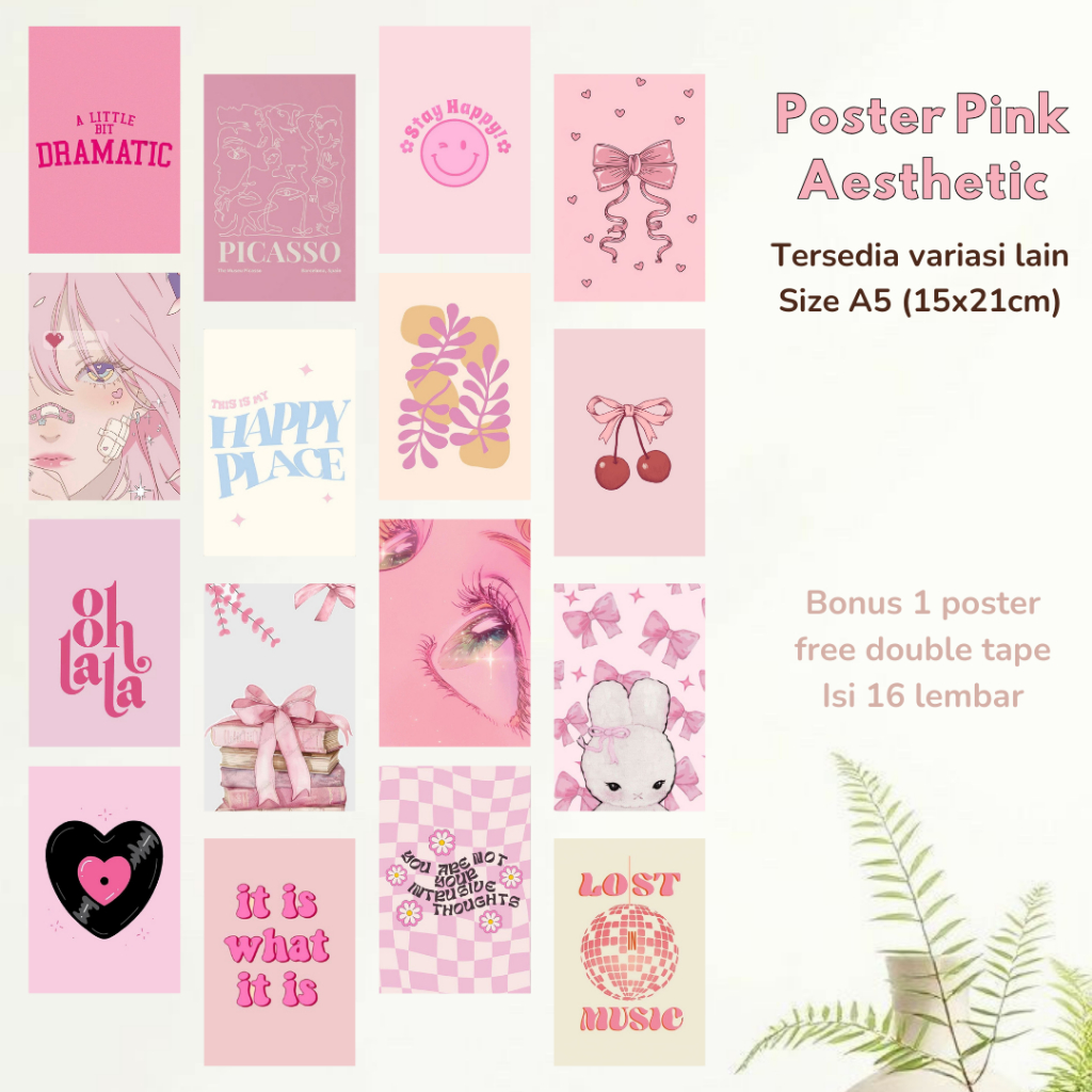Jual Wall Poster Dinding Aesthetic A5 isi 16 Lembar FREE Double Tape ...