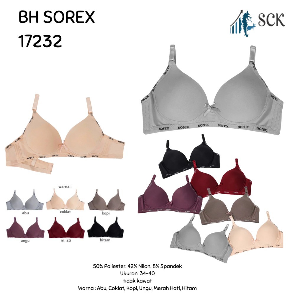 Jual BH SOREX 17232 Busa Tanpa Kawat Kait 2 Polos Busa Tipis Cup Sedang Size 34-40 / Pakaian ...