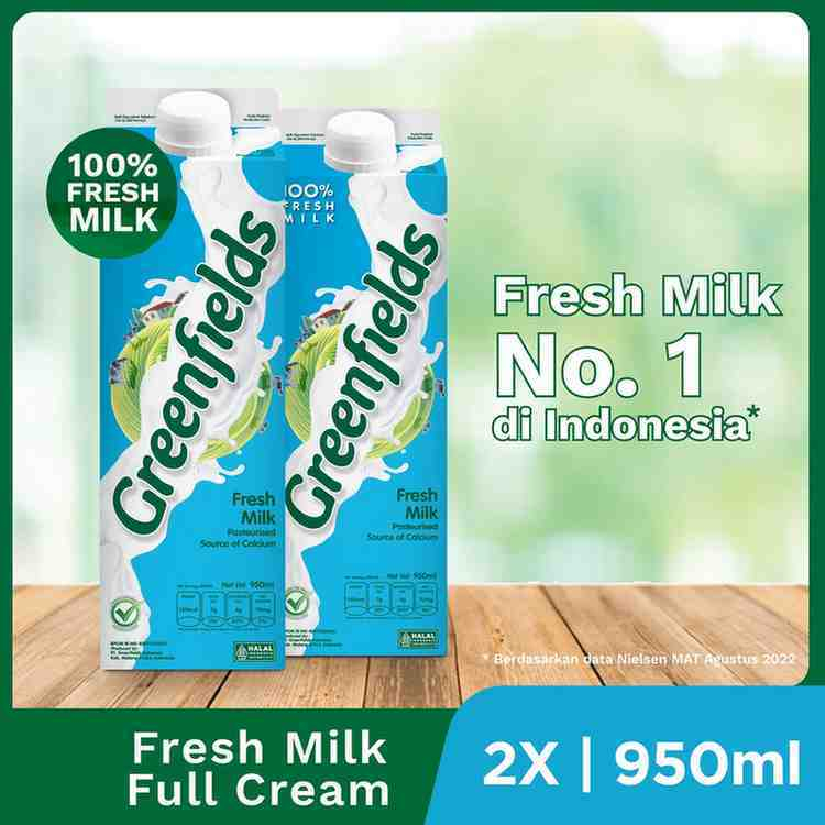 Jual [Twinpack] Susu Segar Greenfields - Fresh Milk Full Cream 950ml x 2pcs | Shopee Indonesia