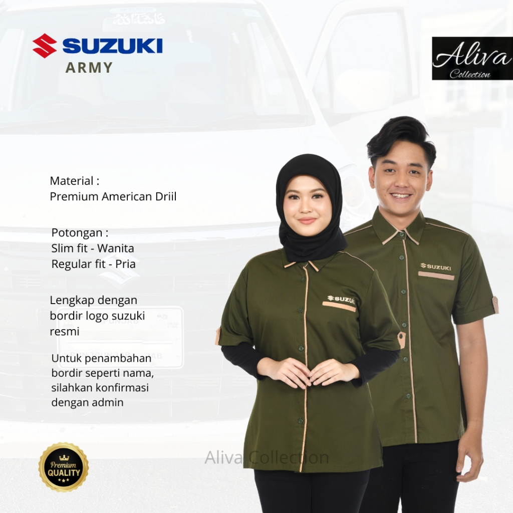 Jual Kemeja Seragam Kerja/ Kemeja Hijau Army/ Baju Atasan Pria Wanita/Baju Marketing Suzuki ...