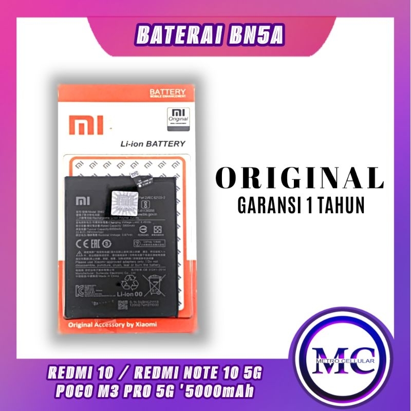 Jual BATERAI BN5A REDMI 10 / REDMI NOTE 10 5G / POCO M3 PRO 5G ORIGINAL ...