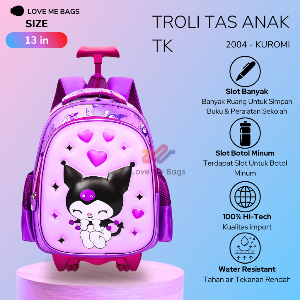 Jual LMB Tas Koper Troli Anak Perempuan TK Paud Import Karakter Lucu Kuromi Bagian Depan Timbul ...